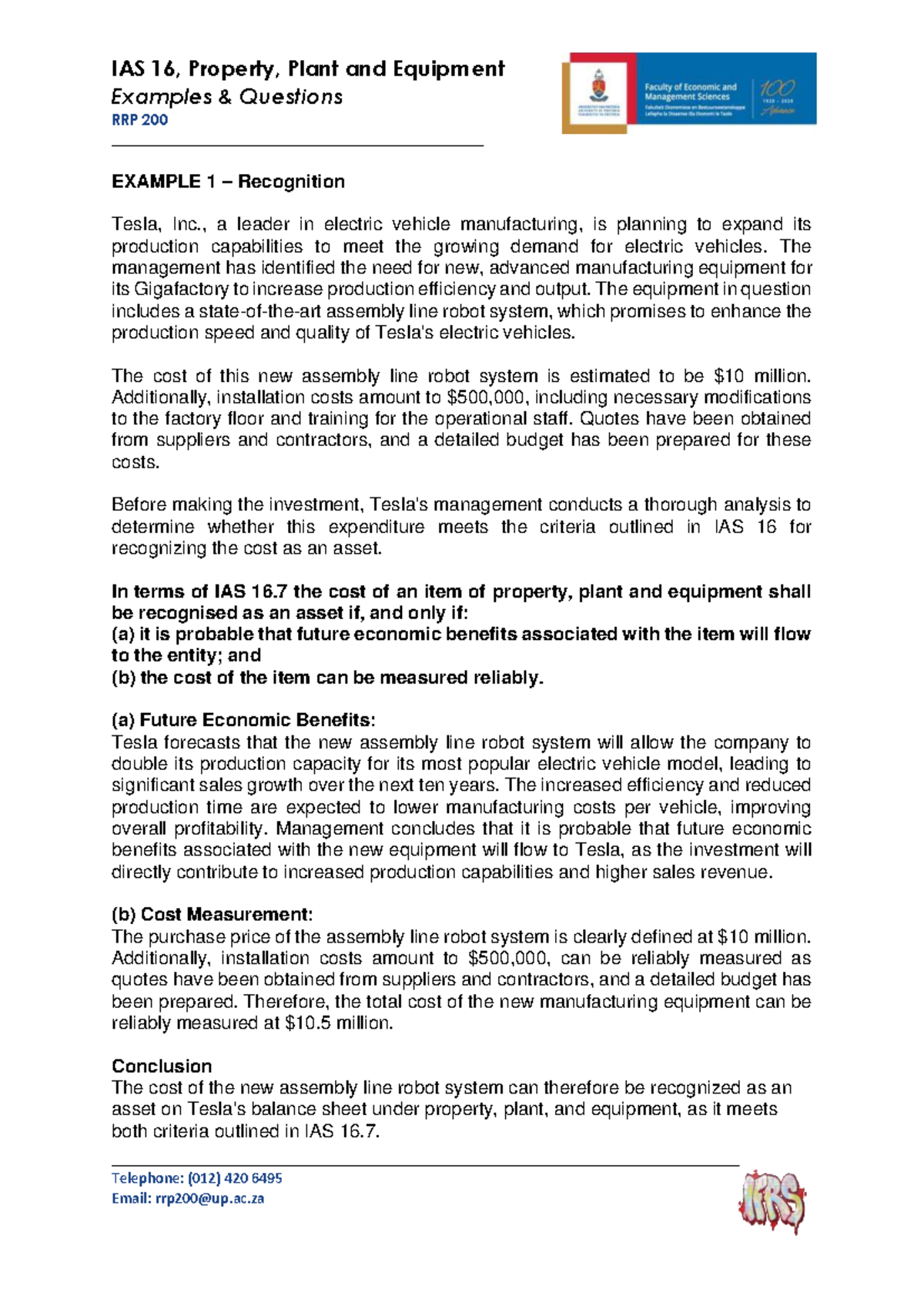 IAS 16: Property, Plant, and Equipment - Examples & Questions - Studocu