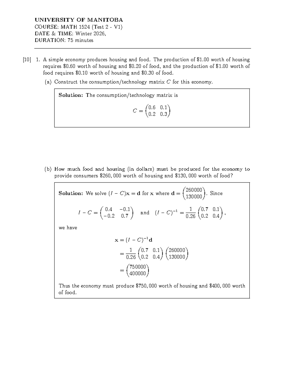 Test 2 - V1 - Sample Midterm for MATH 1524 at U of M - Studocu