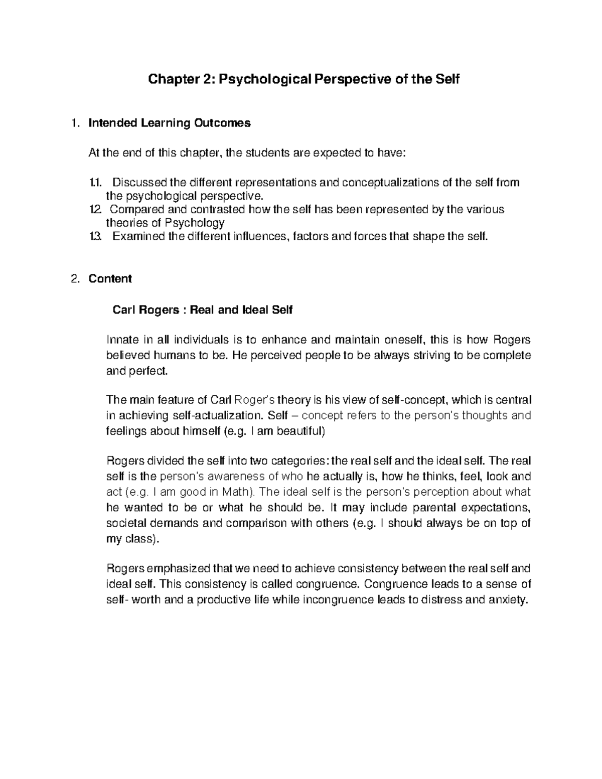 Psychological Perspective of the Self Learning Guide - Chapter 2 ...