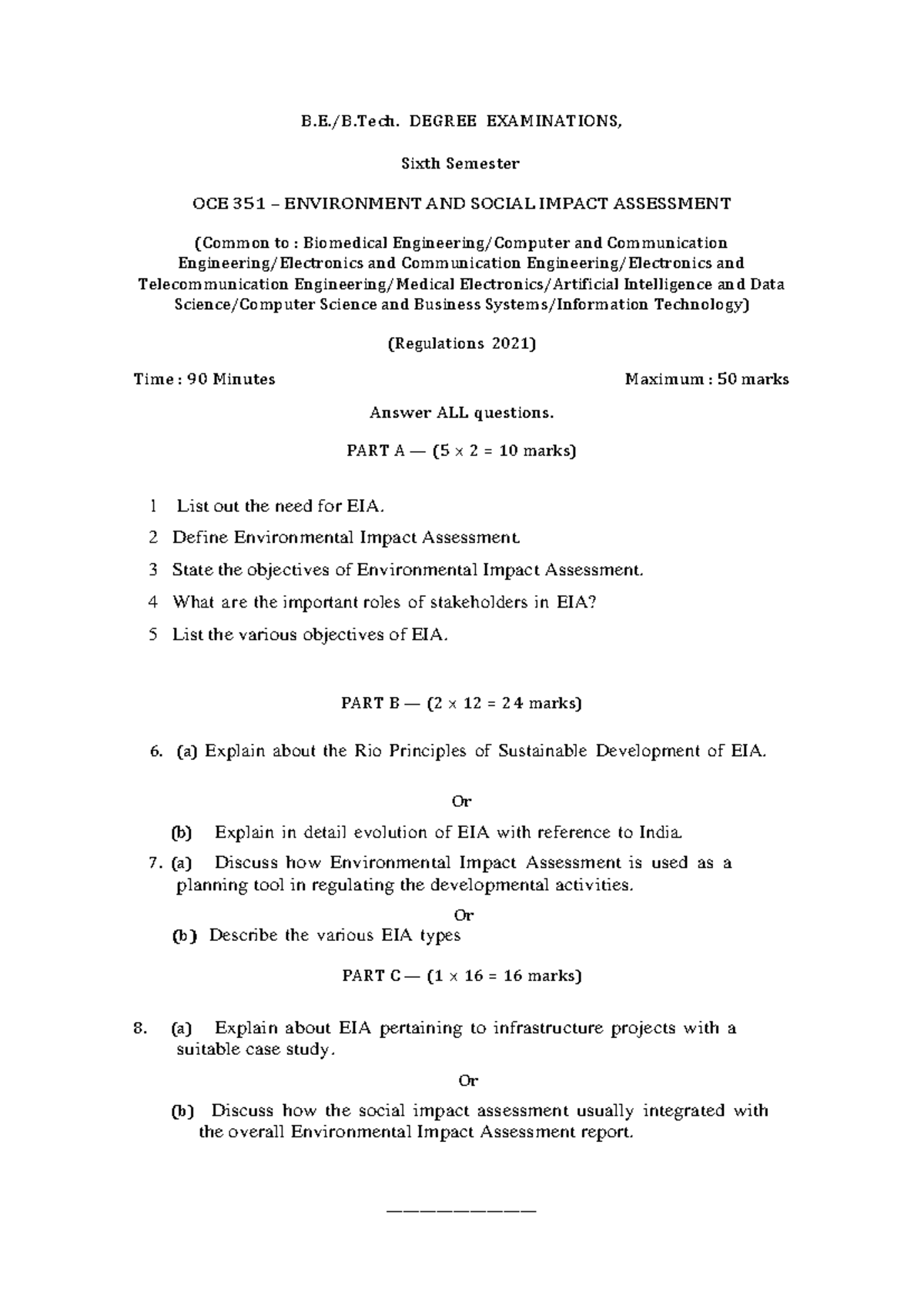 OCE 351 - Sixth Semester EIA Model IA Question Paper - Studocu