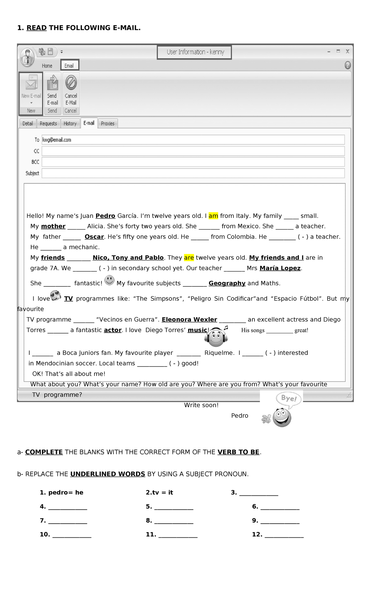 Verb "To Be" Personal Info Exercise 3 - Excelente - Studocu