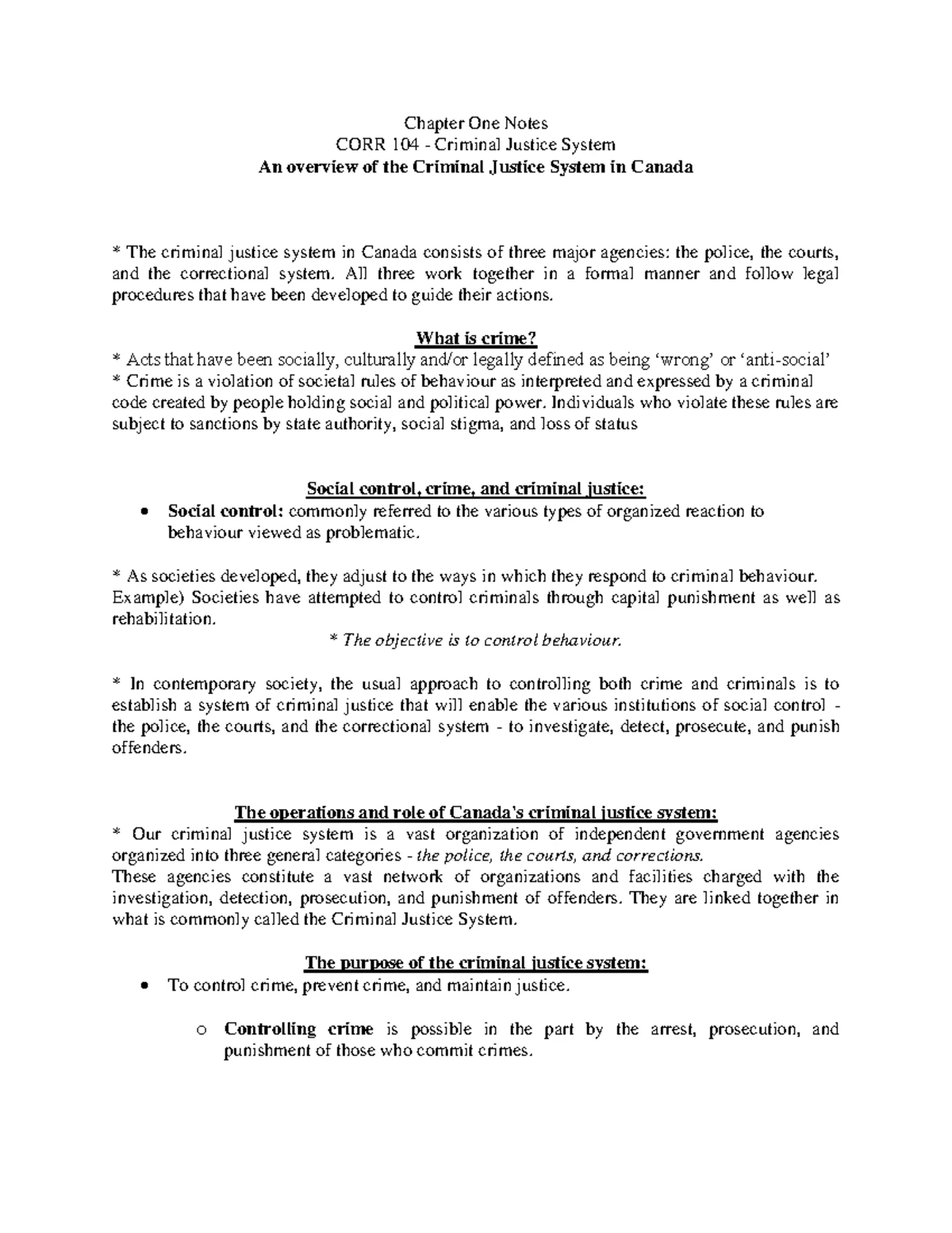 Criminal justice chapter 1 notes - Criminal justice chapter 1 notes The ...
