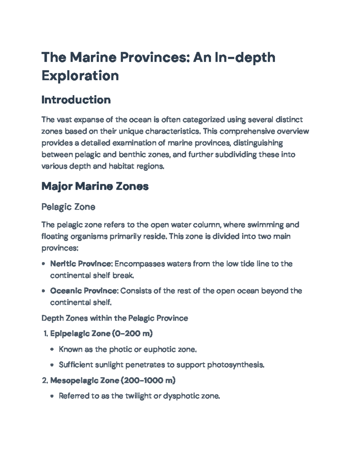 Marine Provinces: An In-Depth Exploration of Pelagic and Benthic Zones ...