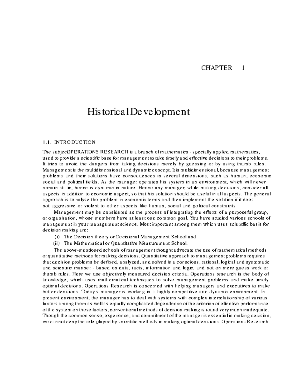 OPERATIONS RESEARCH: CHAPTER 1 - Historical Development and Concepts ...