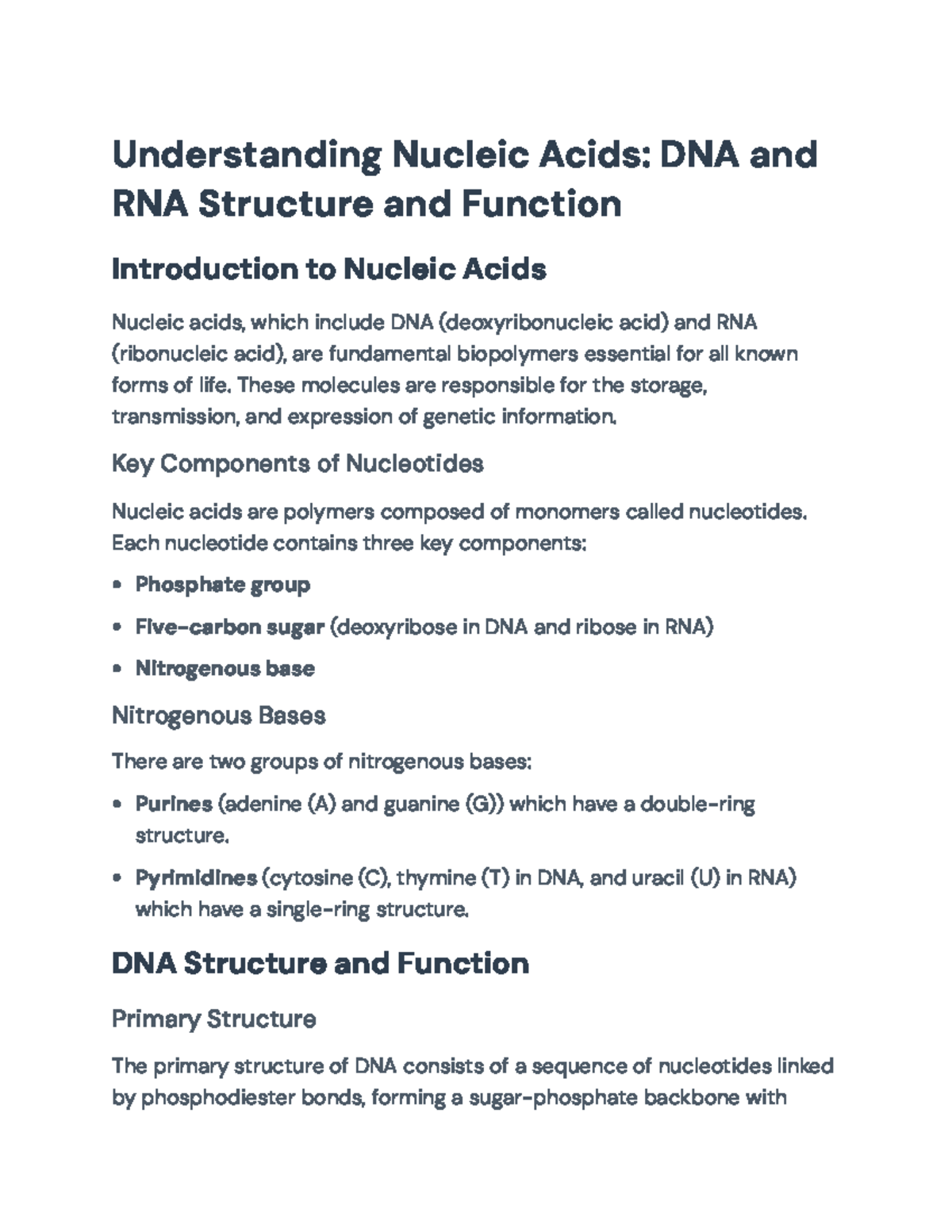 Understanding Nucleic Acids: DNA & RNA Structure and Function ...
