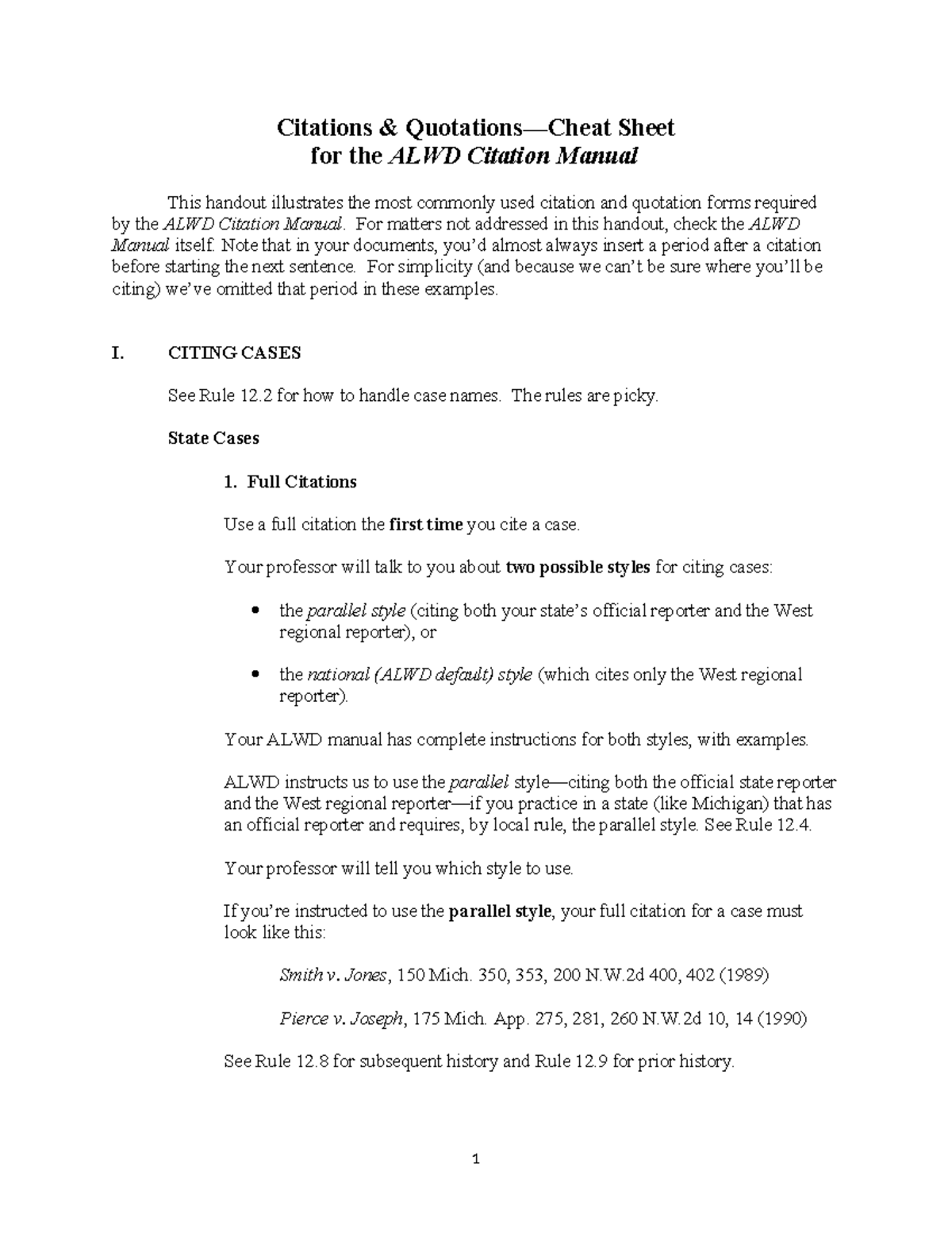 ALWD Citation Manual: Essential Cheat Sheet for Citing Sources - Studocu
