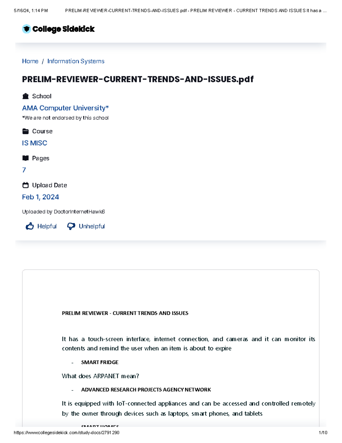 IS MISC Prelim Reviewer: Current Trends and Issues in IoT - Studocu