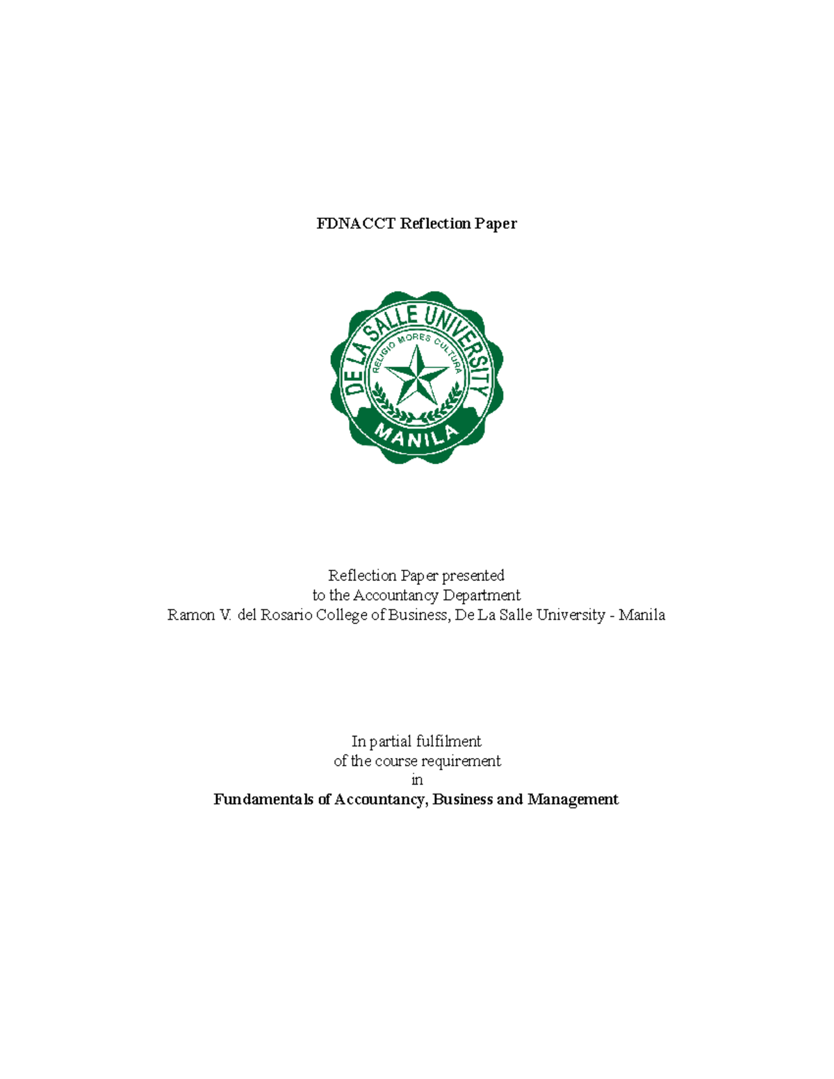 FDNACCT Reflection Paper: Business Objectives & Accounting's Role - Studocu