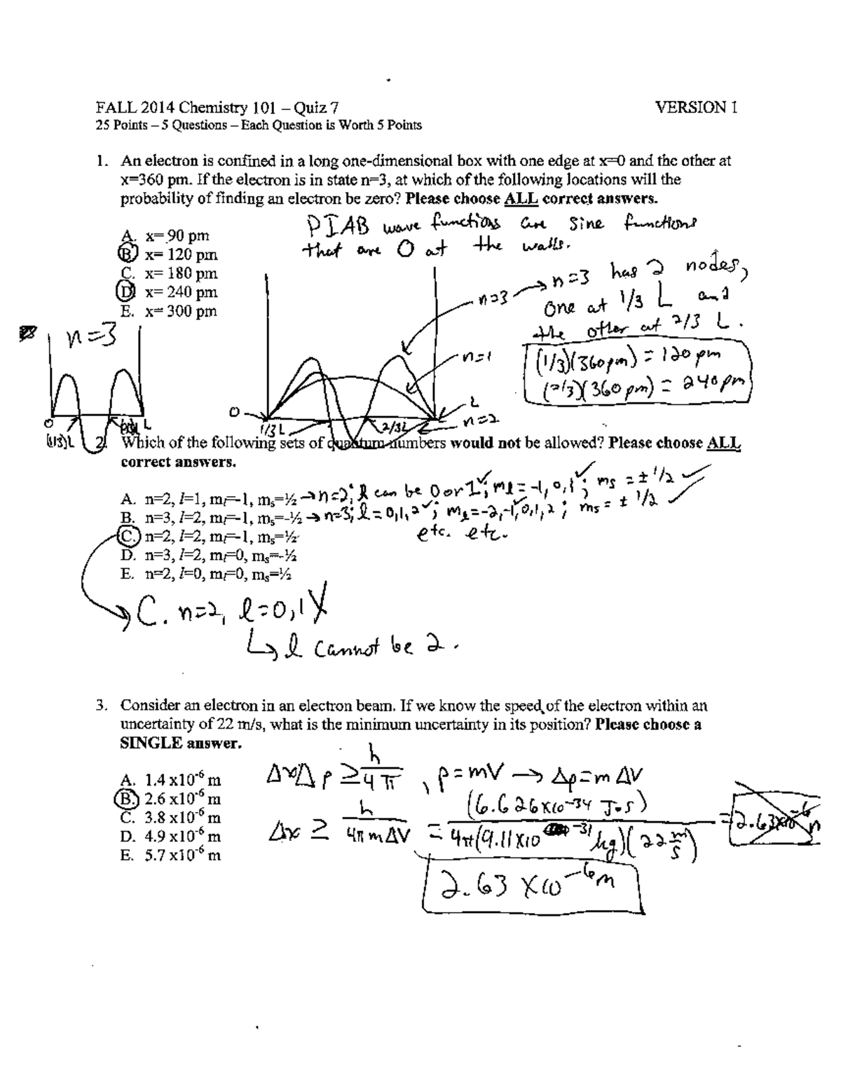 Quiz 7 Key - quiz 7 answers - FALL 2014 Chemistry 101 Quiz 7 VERSION 1 ...