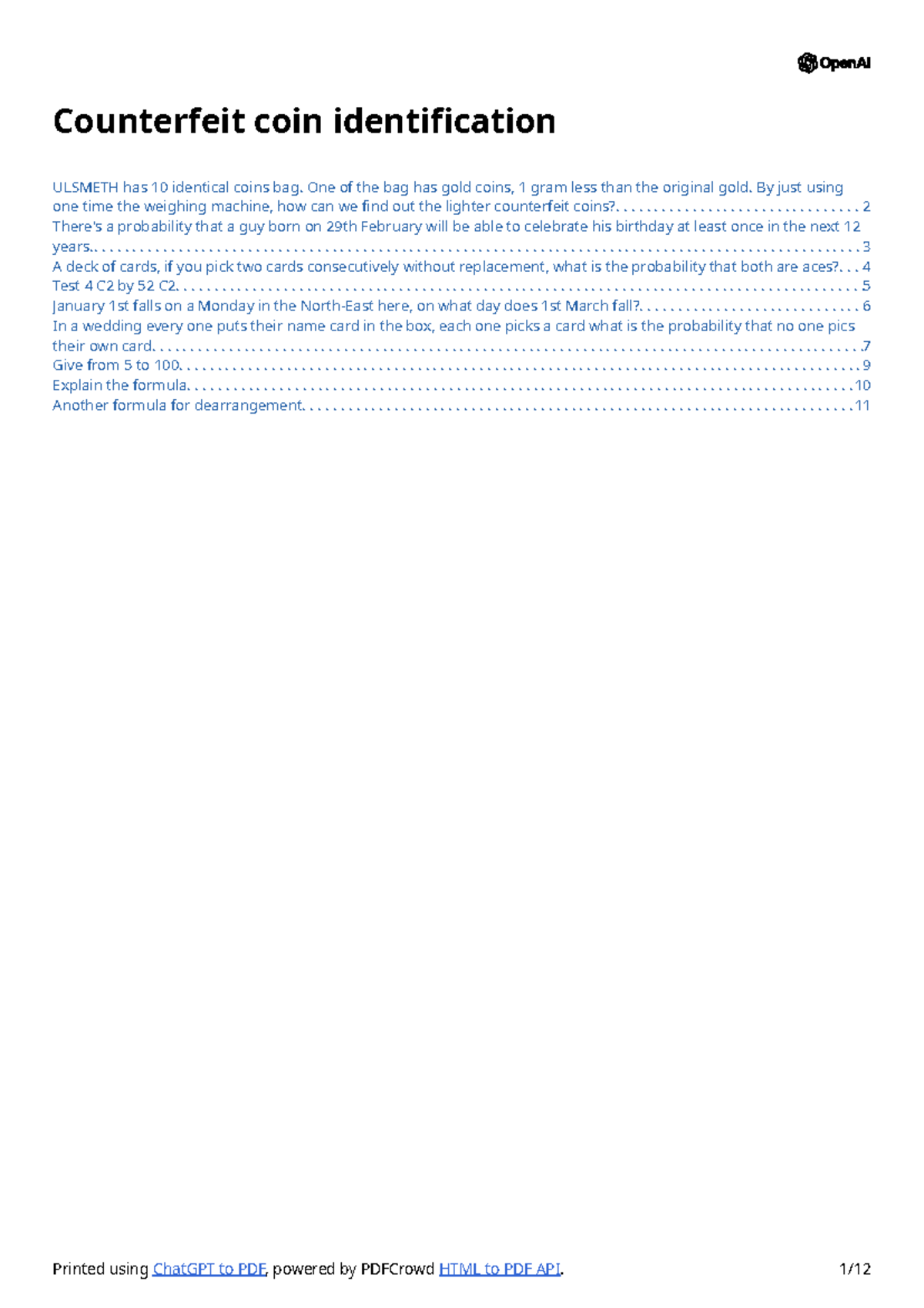 Counterfeit Coin Identification and Probability Problems ULSMETH - Studocu