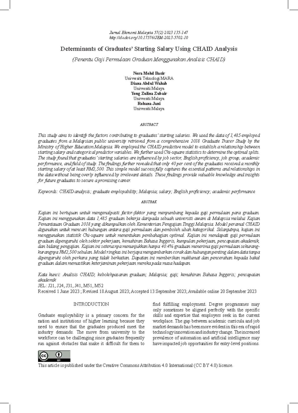 Determinants of Graduates' Starting Salary: A CHAID Analysis (Jeko 572 ...