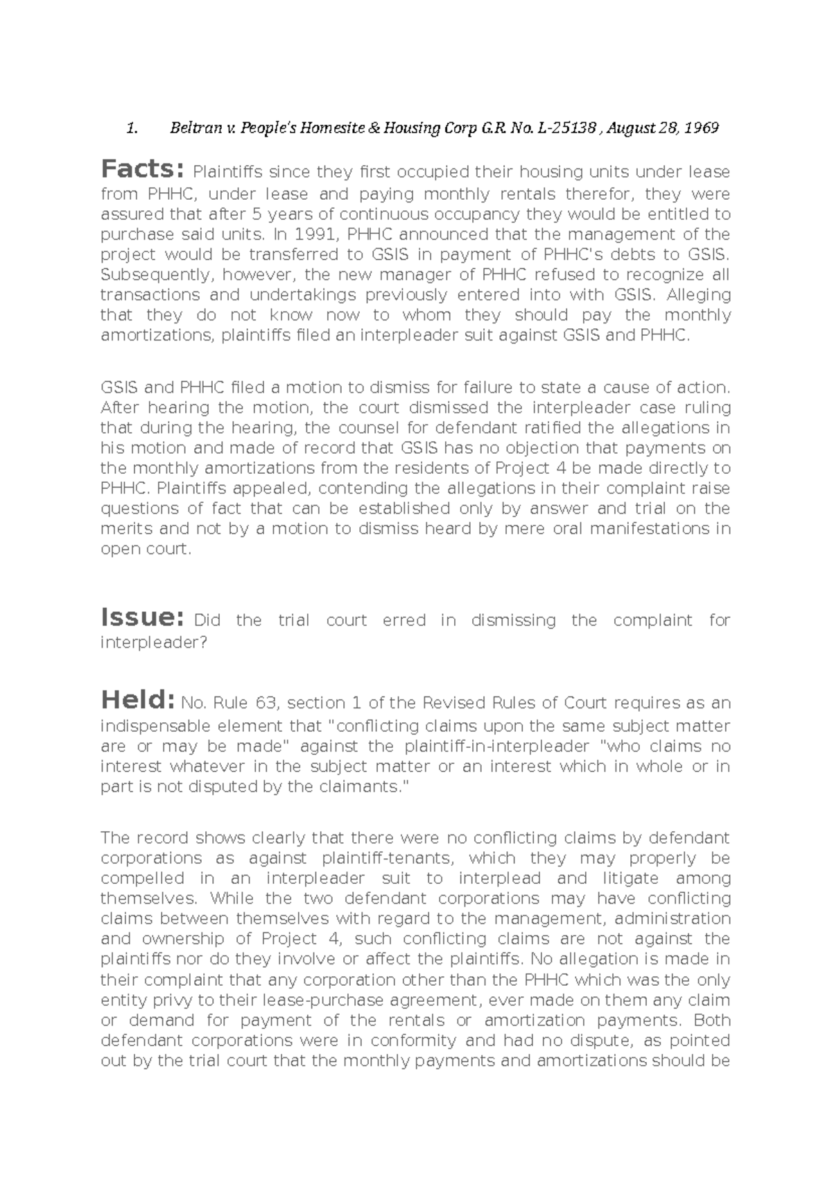 Special Civil Action Case Summaries: Insights & Legal Precedents - Studocu