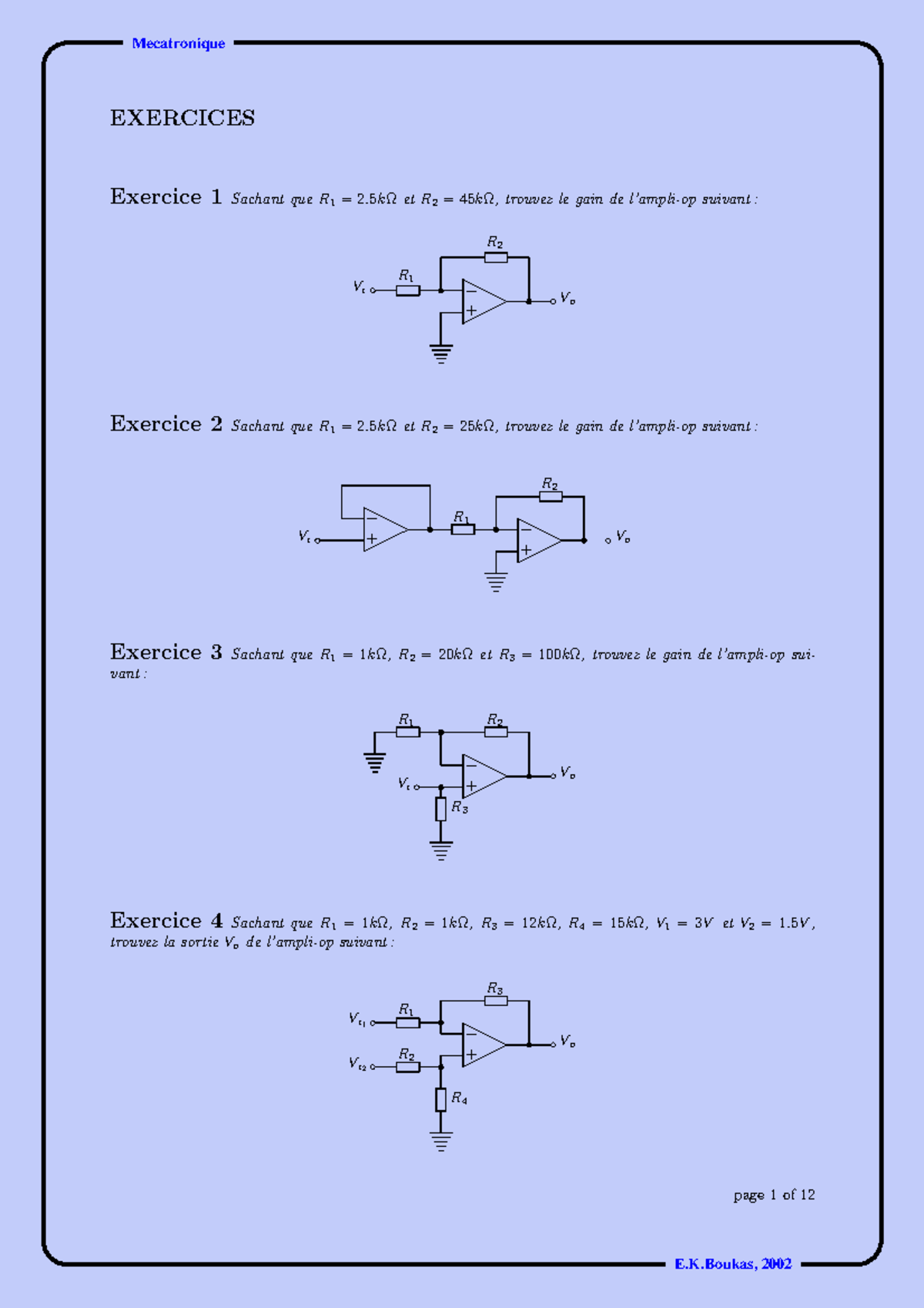 Exercices Soutenus sur les Amplificateurs Opérationnels AOP - 05 - Studocu