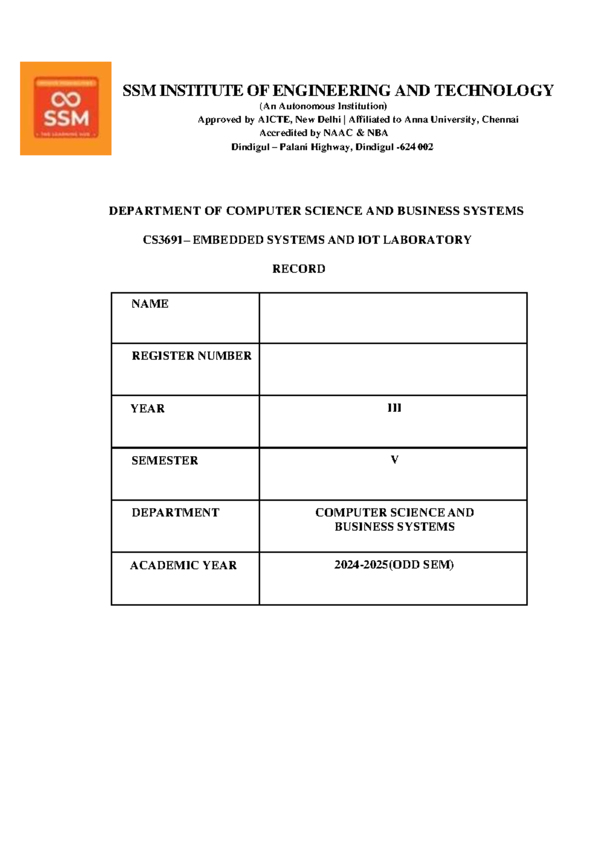 CS3691 - Final Lab Manual for Embedded Systems & IoT (2024-25) - Studocu