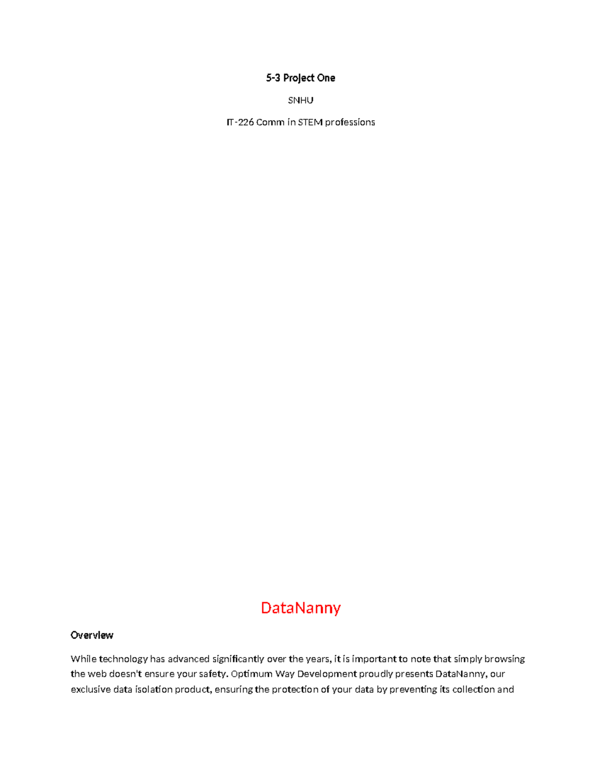 DataNanny: Protecting Your Data in IT-226 Comm in STEM Professions ...