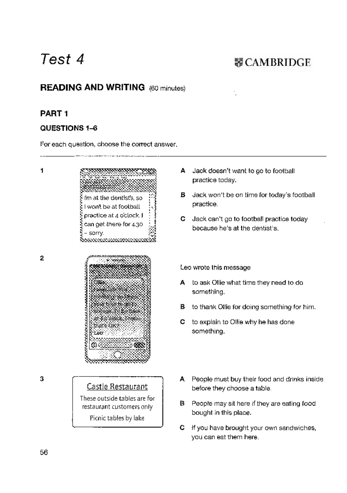 KET Test 4: Reading, Writing, and Listening Practice - Studocu