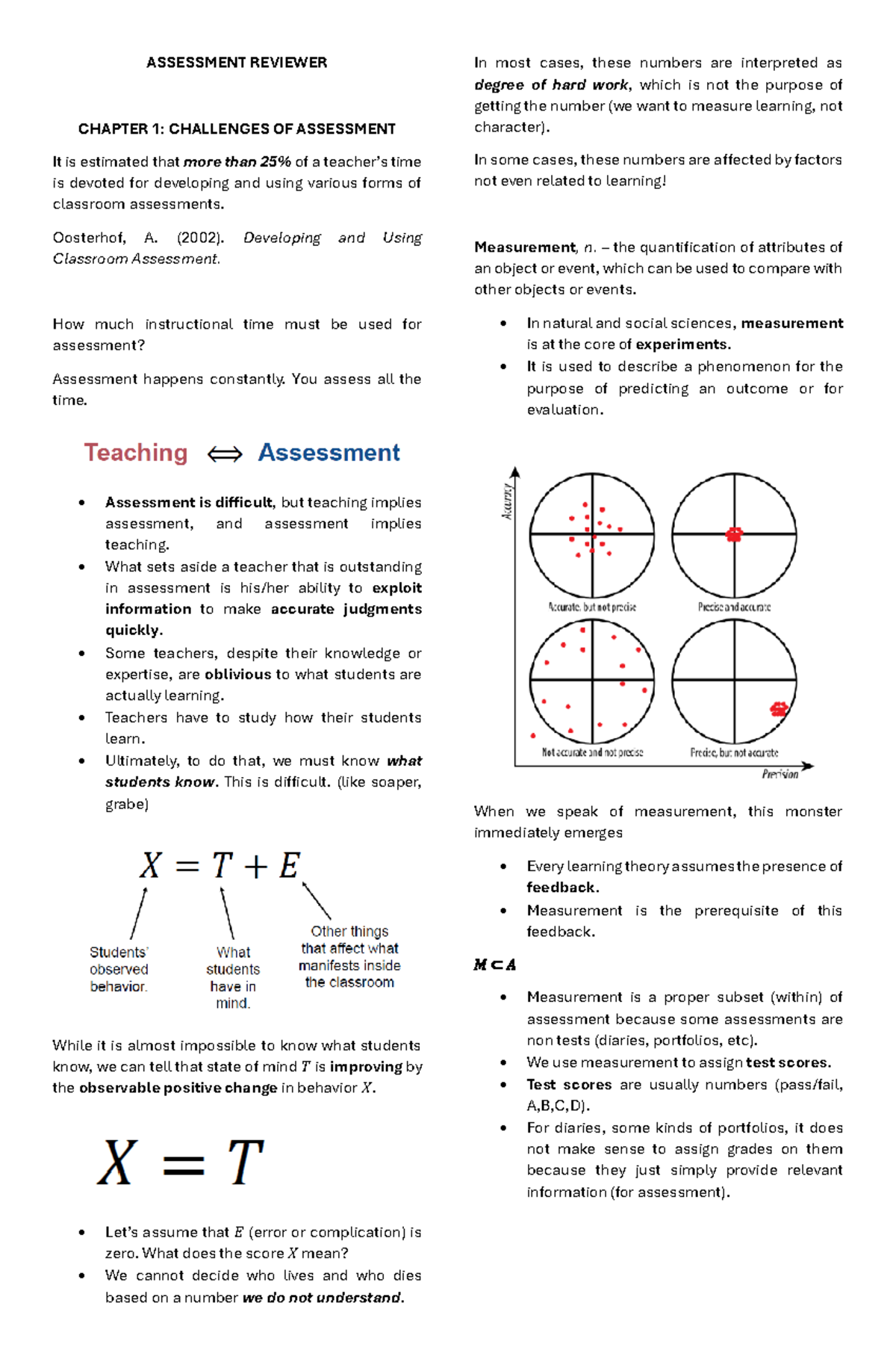 ASSESSMENT REVIEWER CHAPTER 1: CHALLENGES IN CLASSROOM ASSESSMENT - Studocu