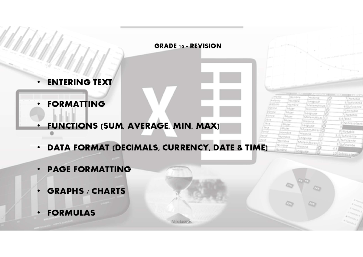 GRADE 10 REVISION: Excel Functions & Formatting Techniques - Studocu