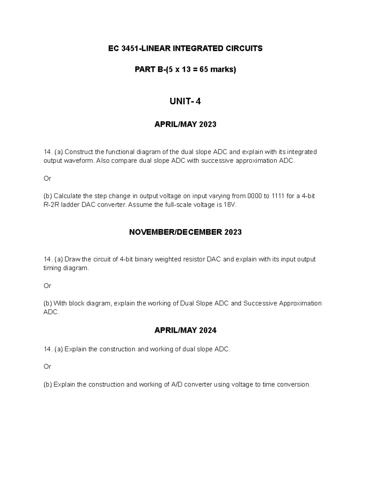 EC 3451 - Linear Integrated Circuits: Key Topics & Exam Review - Studocu