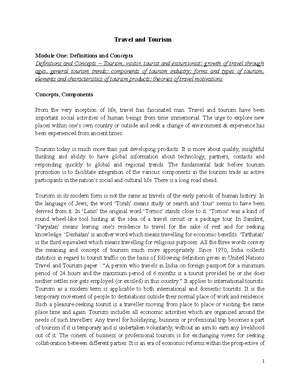 TTM Lecture Notes Module 1 - Travel and Tourism Module One: Definitions ...