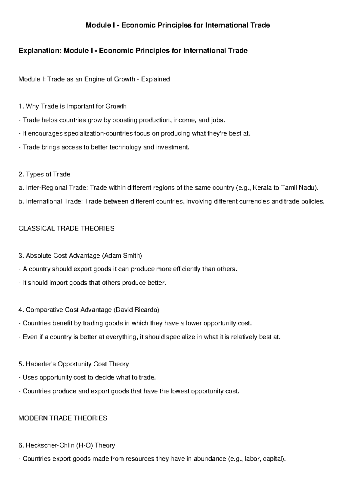 Module I: Economic Principles for International Trade Explained - Studocu