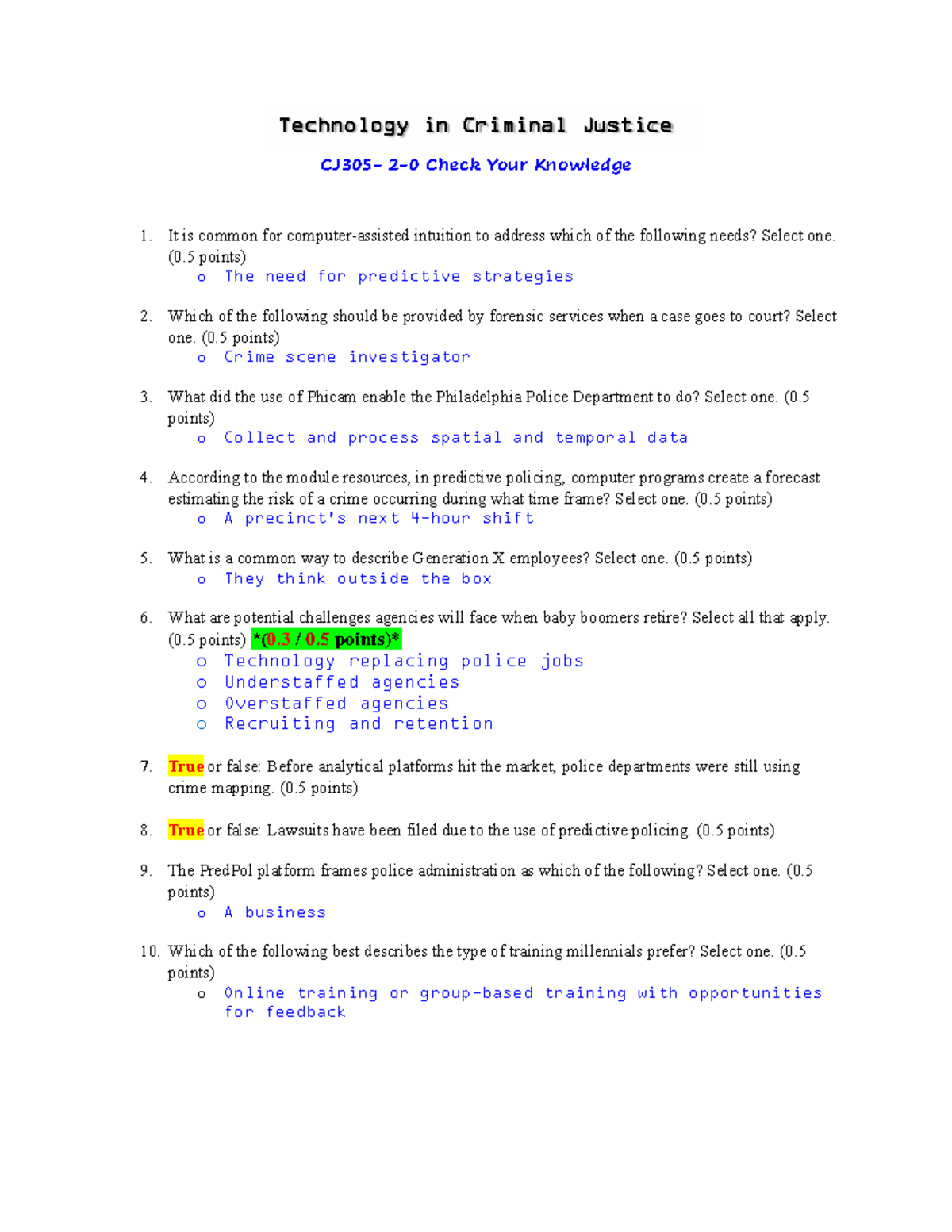 CJ 305 Knowledge Check Quiz: Tech in Criminal Justice Insights - Studocu