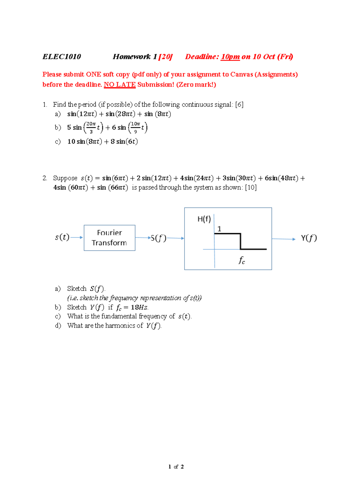 ELEC1010 Homework 1: Signal Periods and Frequency Analysis - Studocu