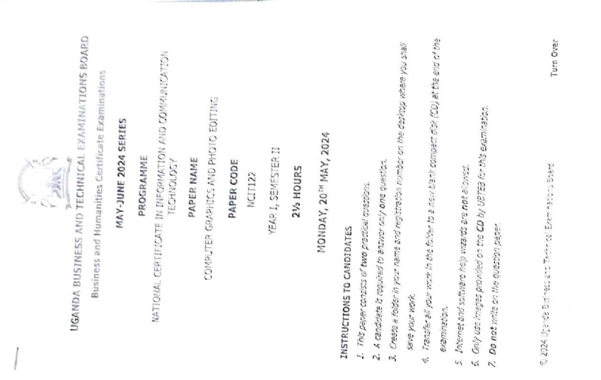 Graphics & Photo Editing NCIT 122 Exam Paper - May 2024 - Studocu