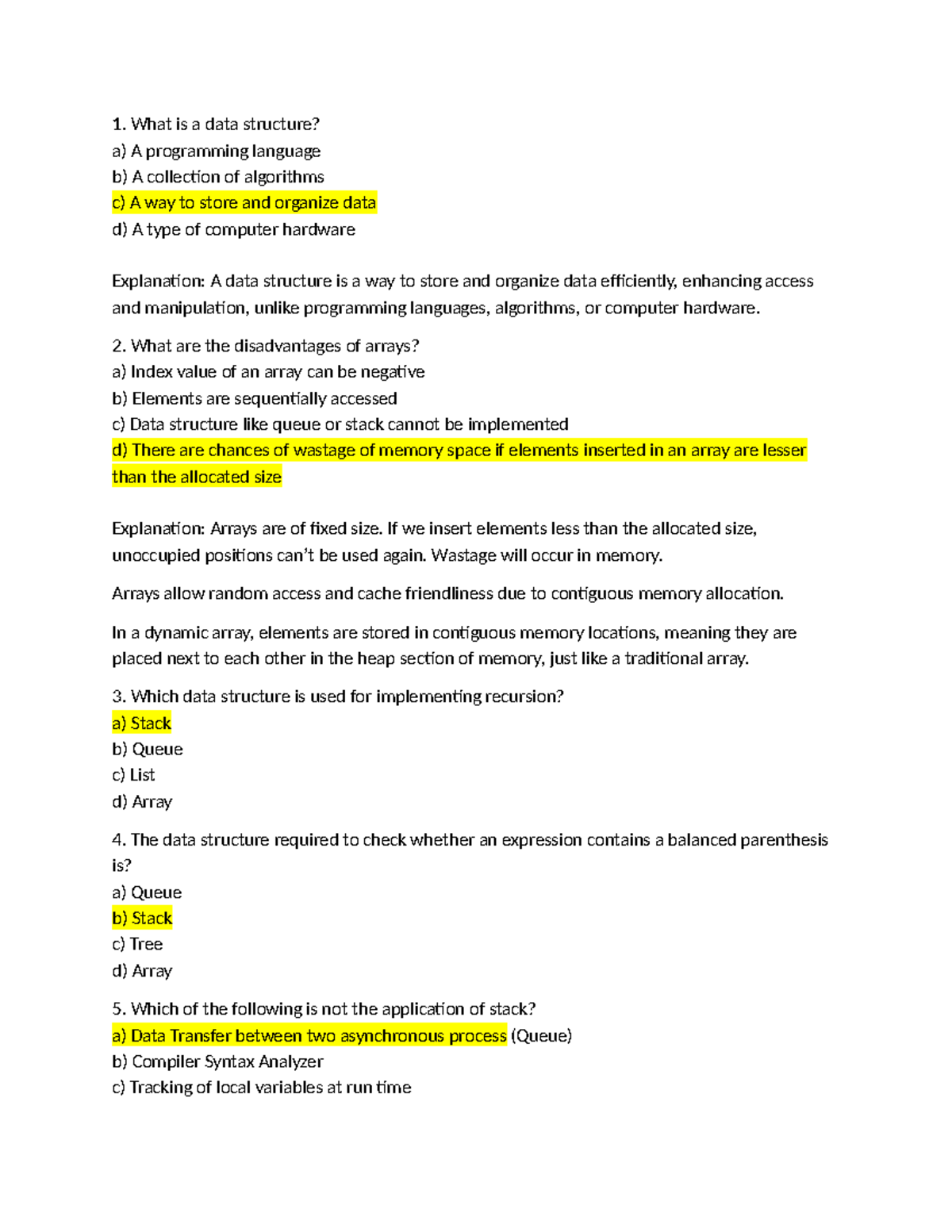 DSA MCQs - Data Structures and Algorithms Overview - Studocu