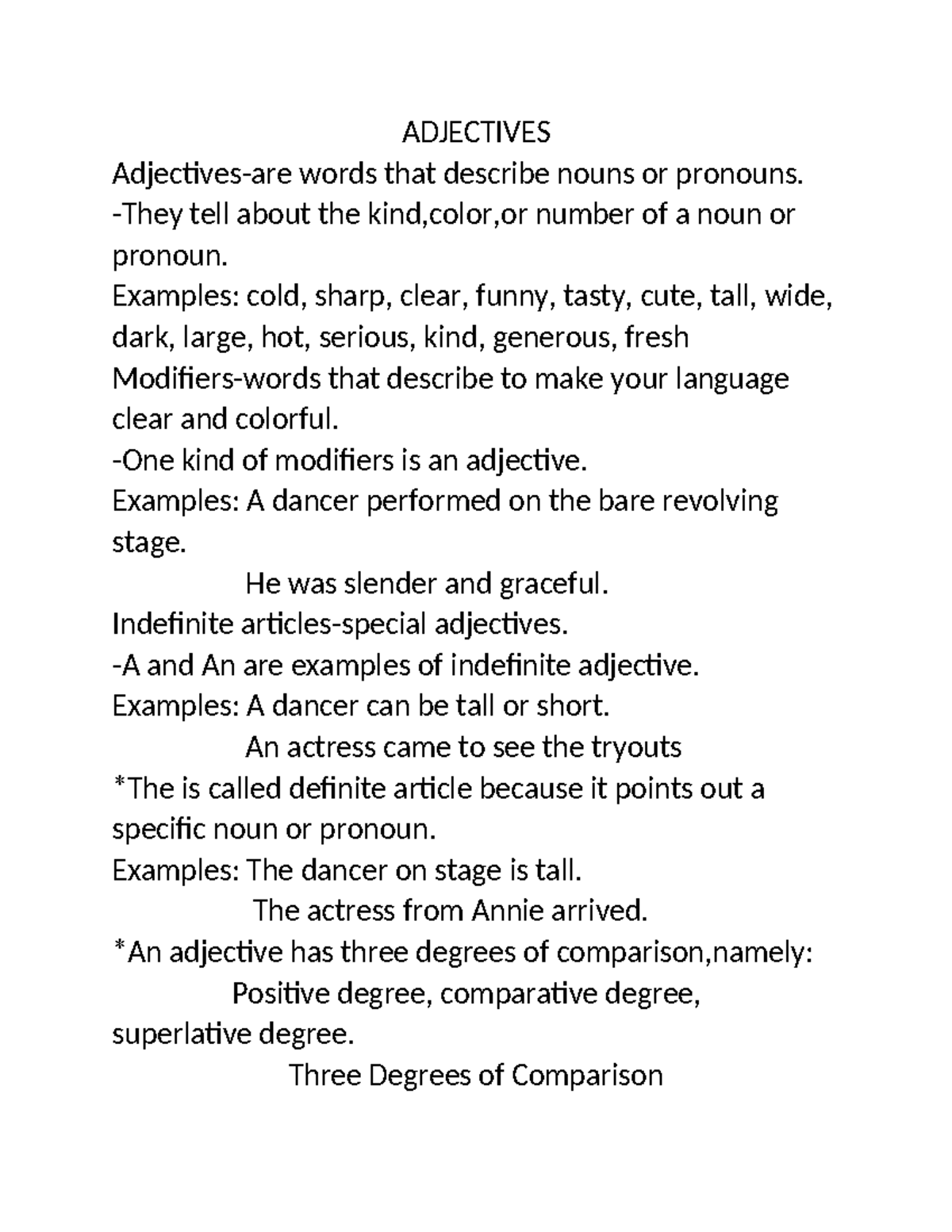 Adjectives: Understanding Types and Degrees of Comparison - Studocu