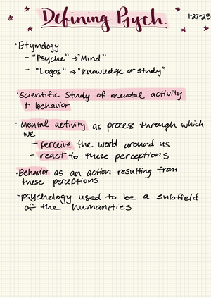Intro to Psych-Lecture 1 - What is psychology? Scientific study of our ...