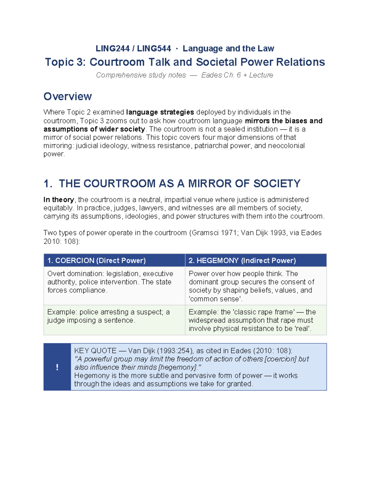 LING244 LING544 Language and the Law: Courtroom Talk & Power Dynamics ...