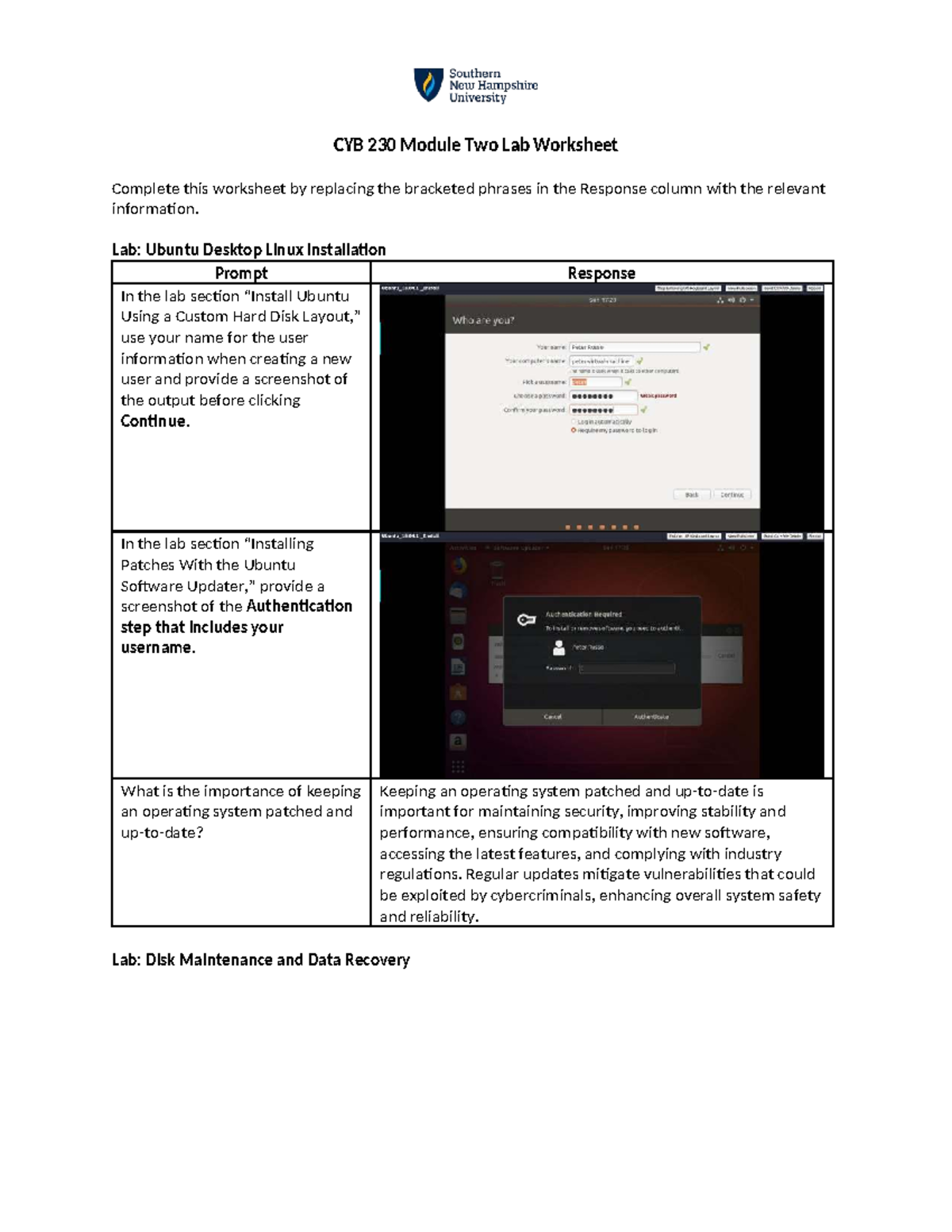 CYB 230 Module Two Lab: Ubuntu Installation & System Security - Studocu