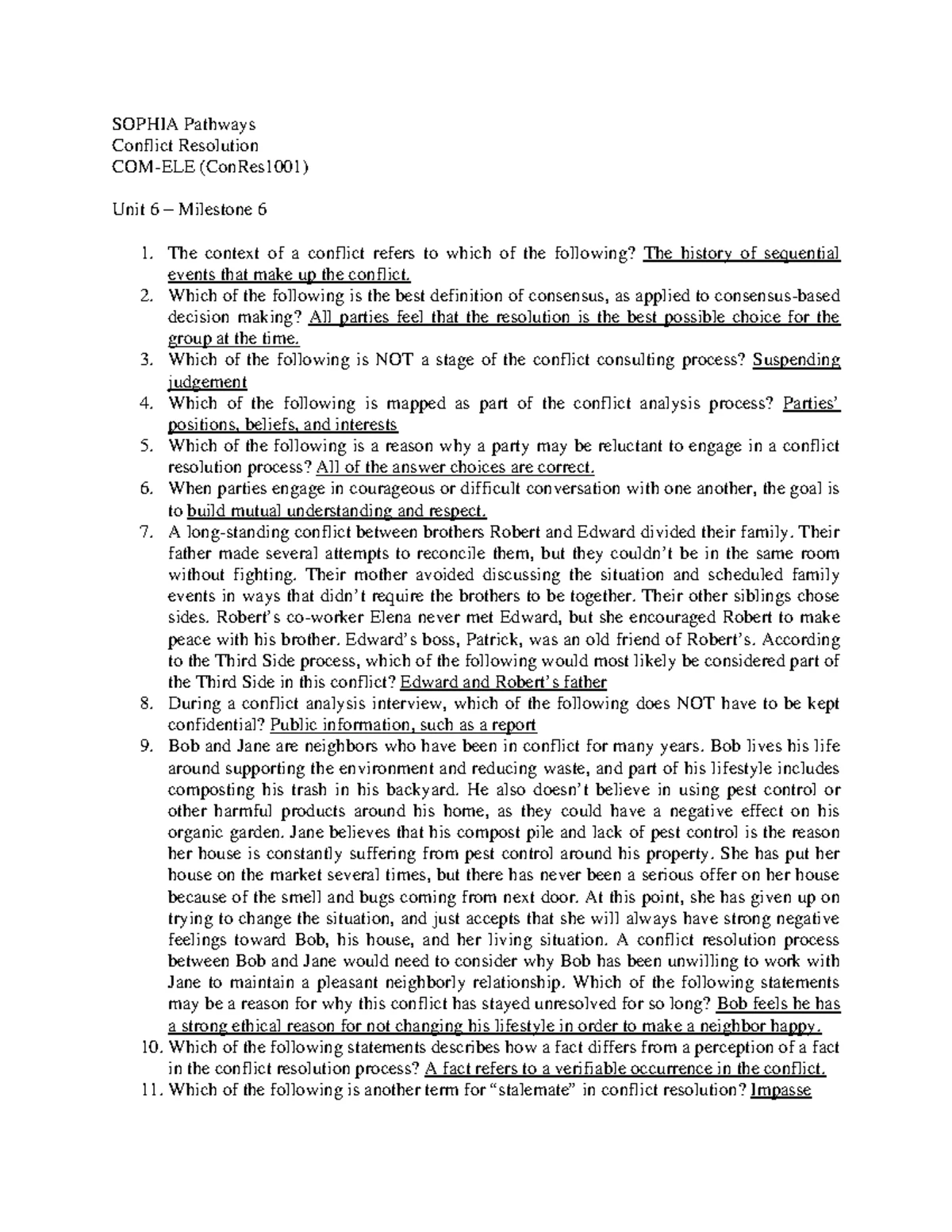 Unit 2 Conflict Resolution Challenge 2.1 Sophia Learning - When Sarah ...