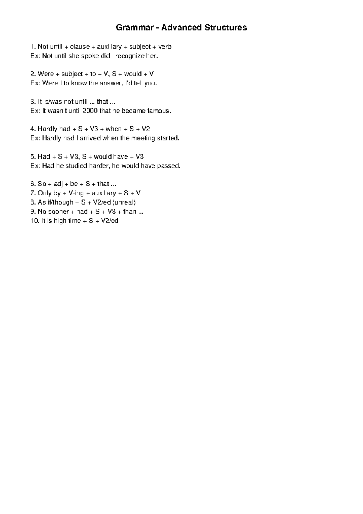 Advanced Grammar Structures in English Resource 2 - Studocu