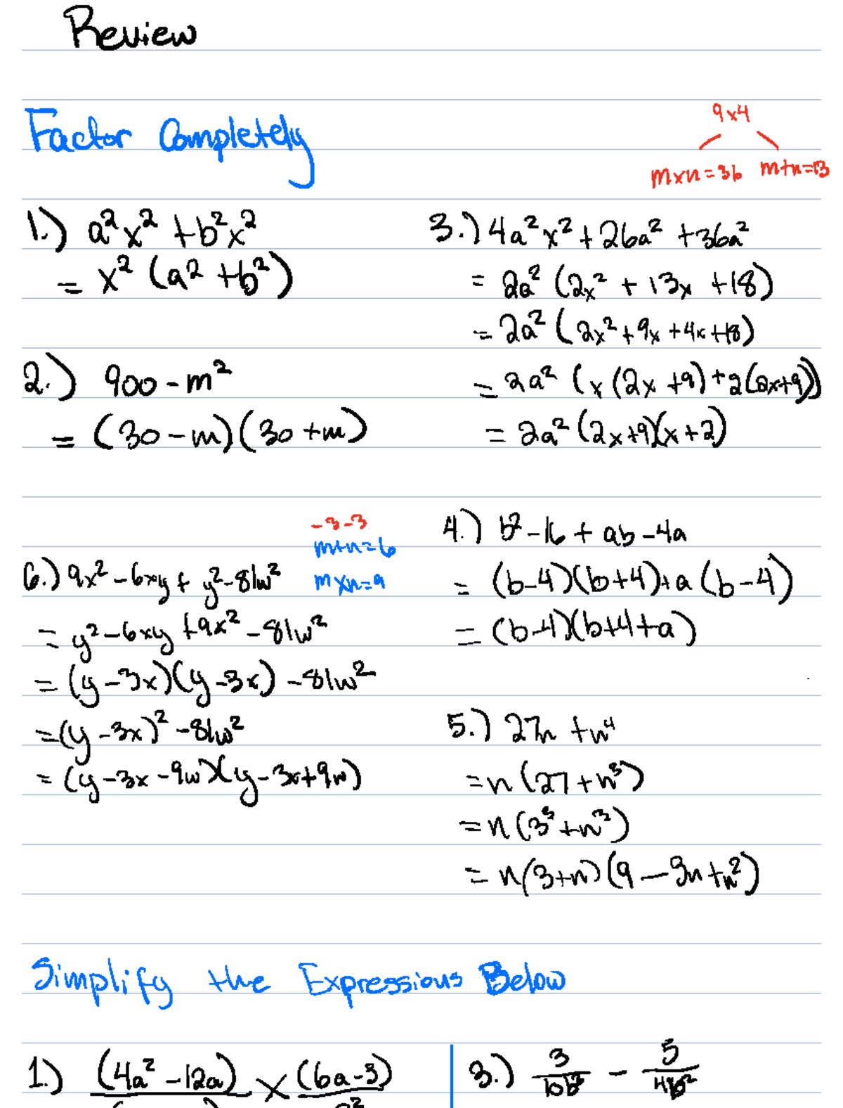 Math Test Review 2: Factor & Simplify Expressions - Studocu