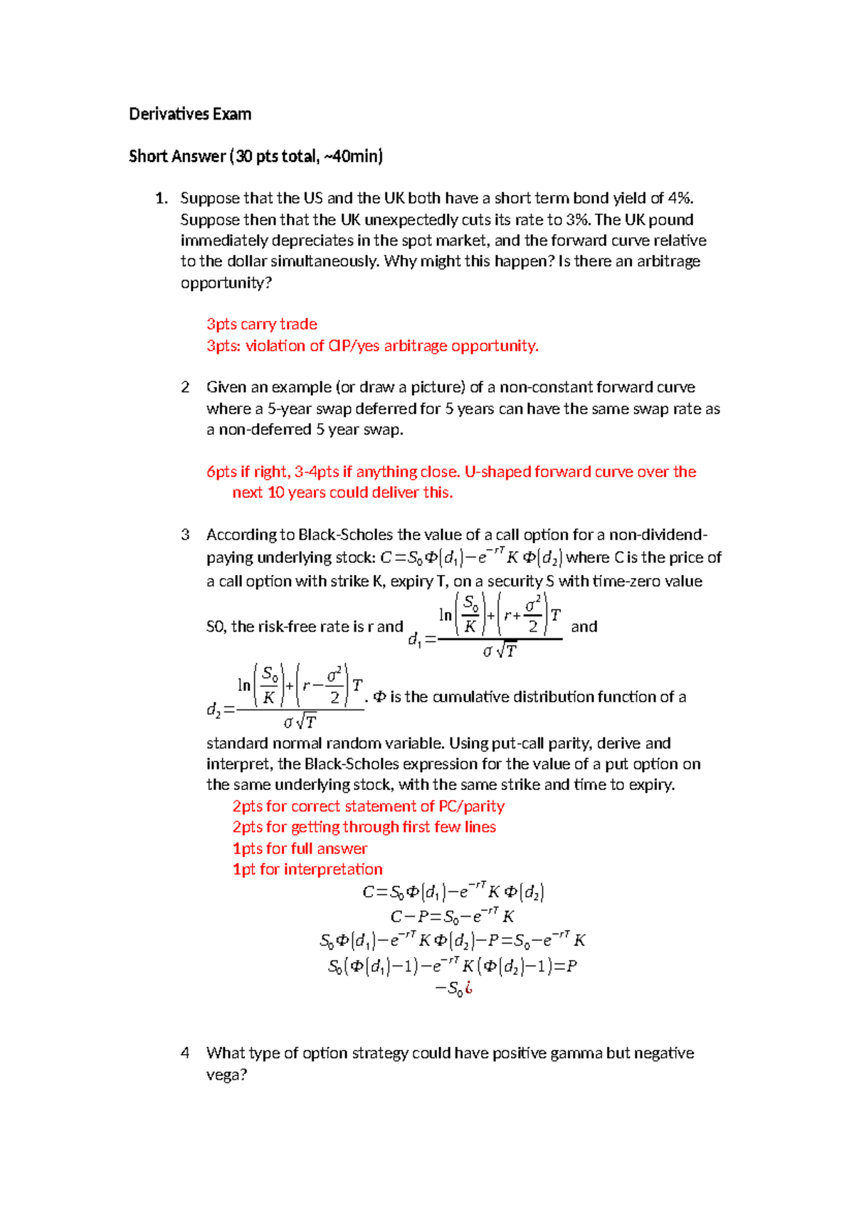 2024 IWM Derivatives Exam Short Answer & Computational Questions - Studocu