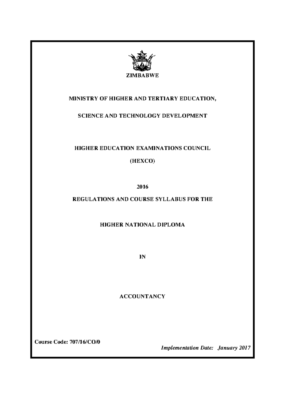 HND Accountancy Syllabus (Course Code: 707/16/CO) - 2016 Edition - Studocu