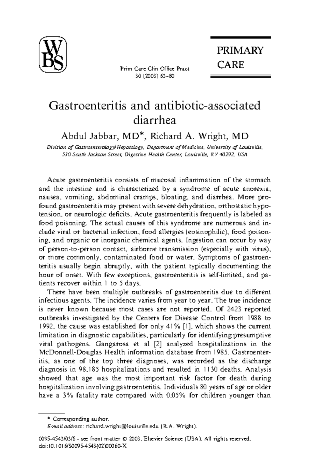 Gastroenteritis and Antibiotic-Associated Diarrhea Overview (GASTRO 101 ...