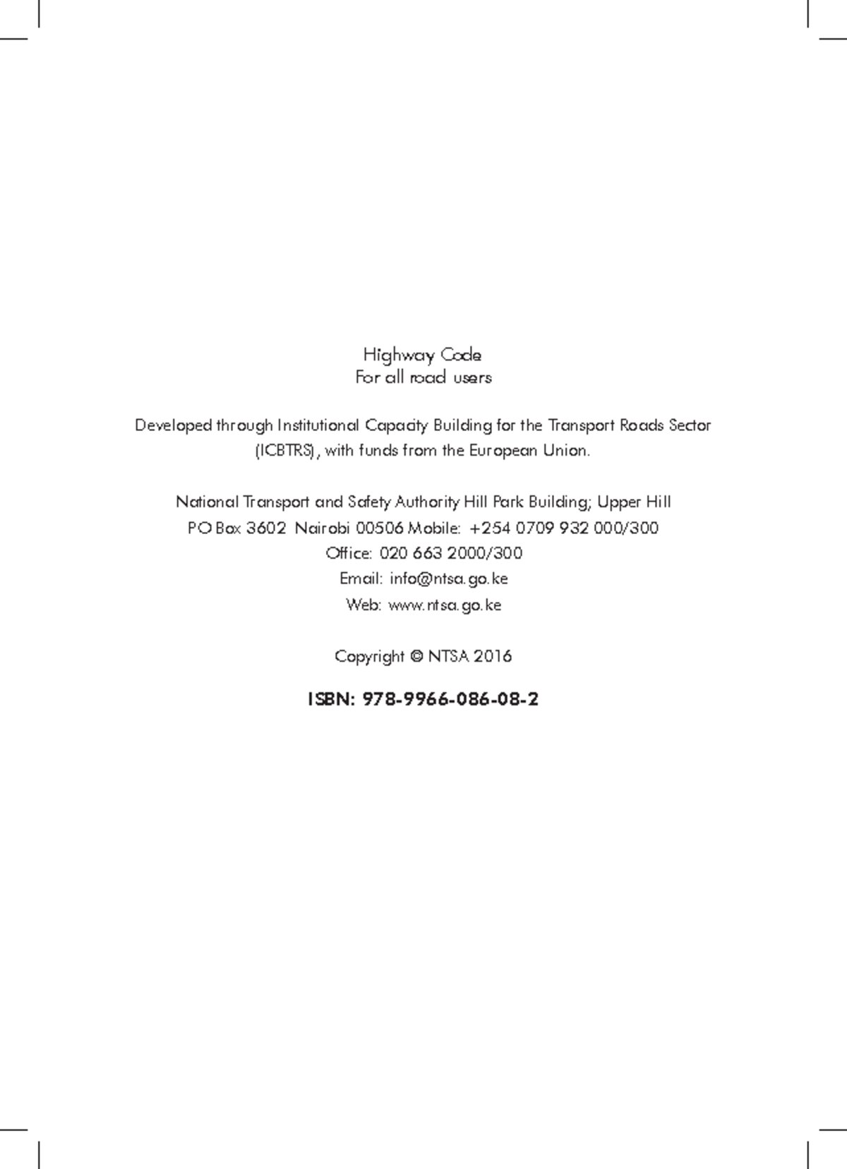 NTSA - Highway Code Reference Material and Guidelines for Road Users ...