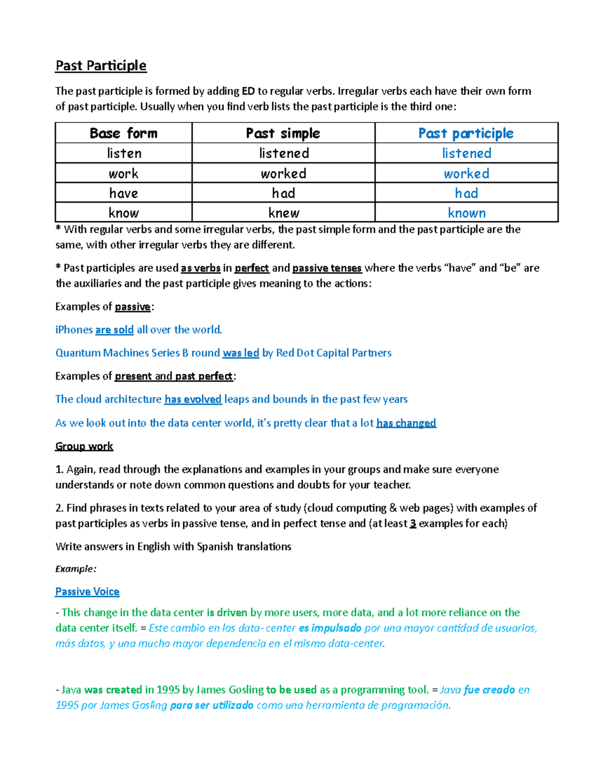 Handout. Use of Past Participle - Past Participle The past participle ...