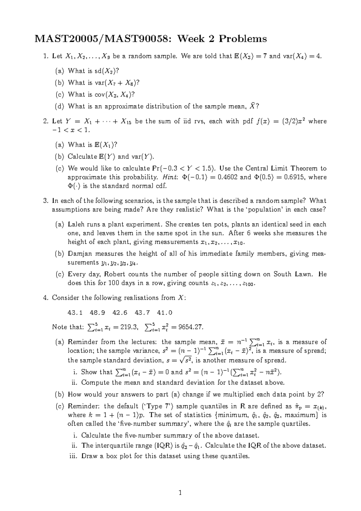 Tutorial-week02-problems - MAST20005/MAST90058: Week 2 Problems 1. Let ...