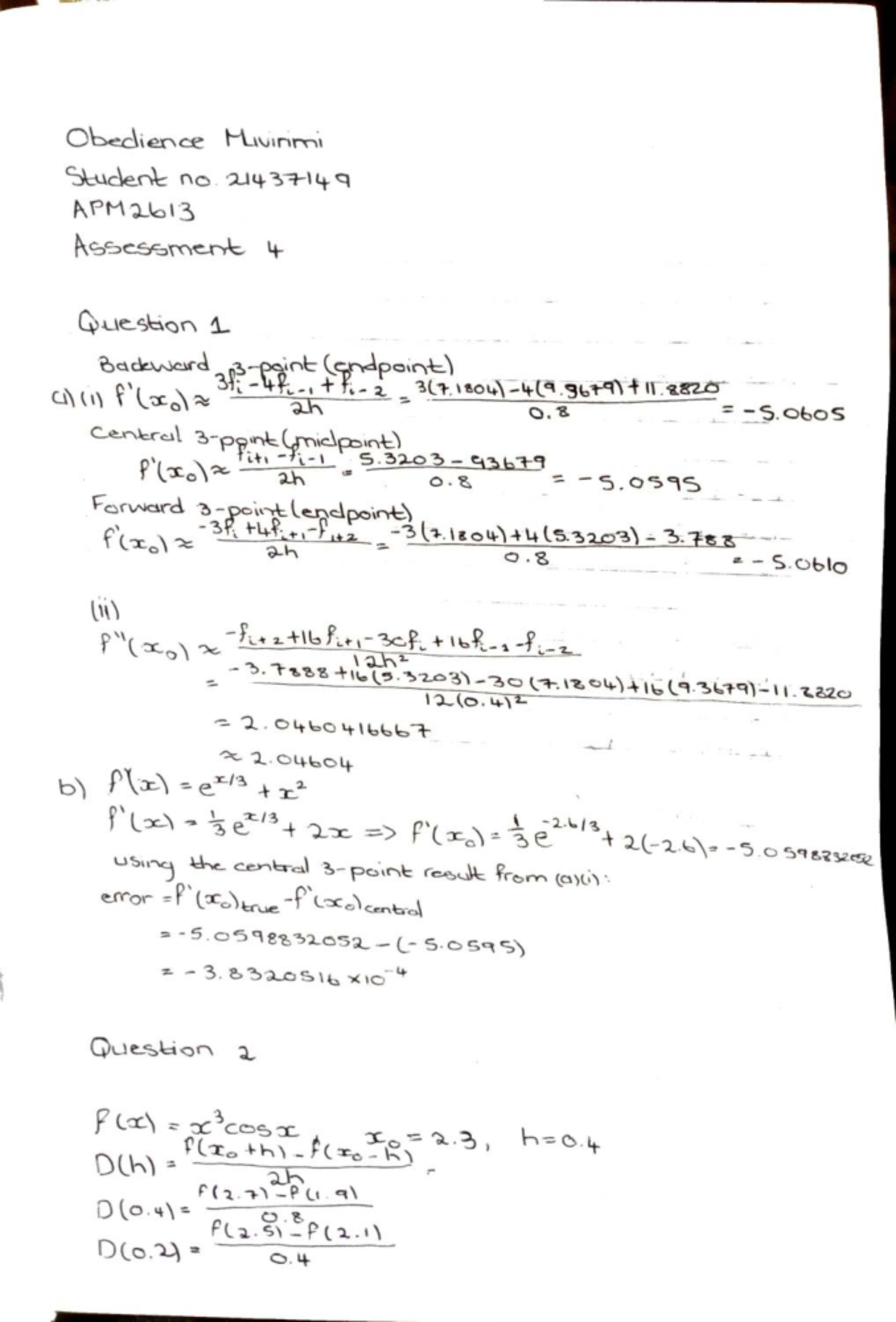 APM2613 Assignment 4: Numerical Methods and Error Analysis - Studocu