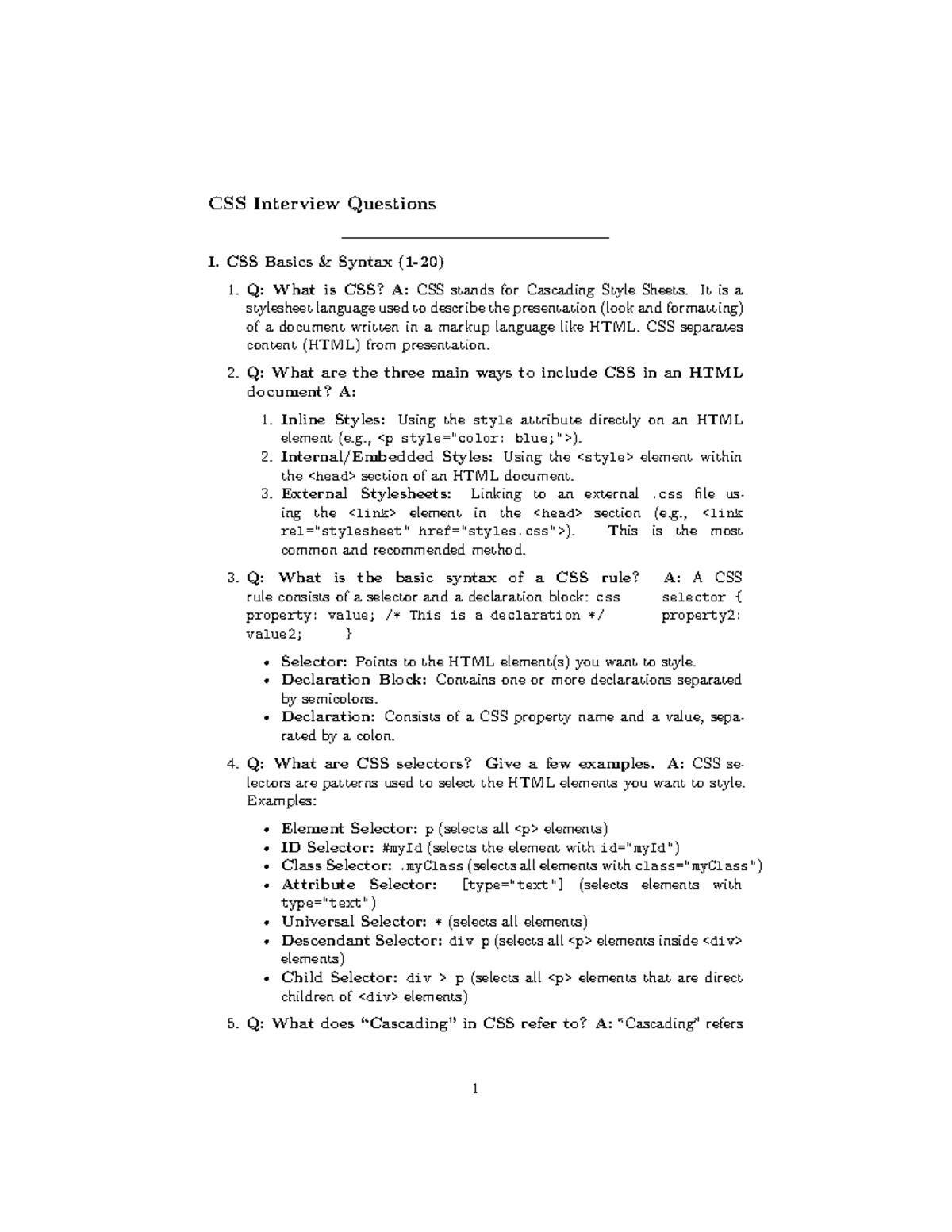 CSS Basics Interview Questions & Answers - Studocu