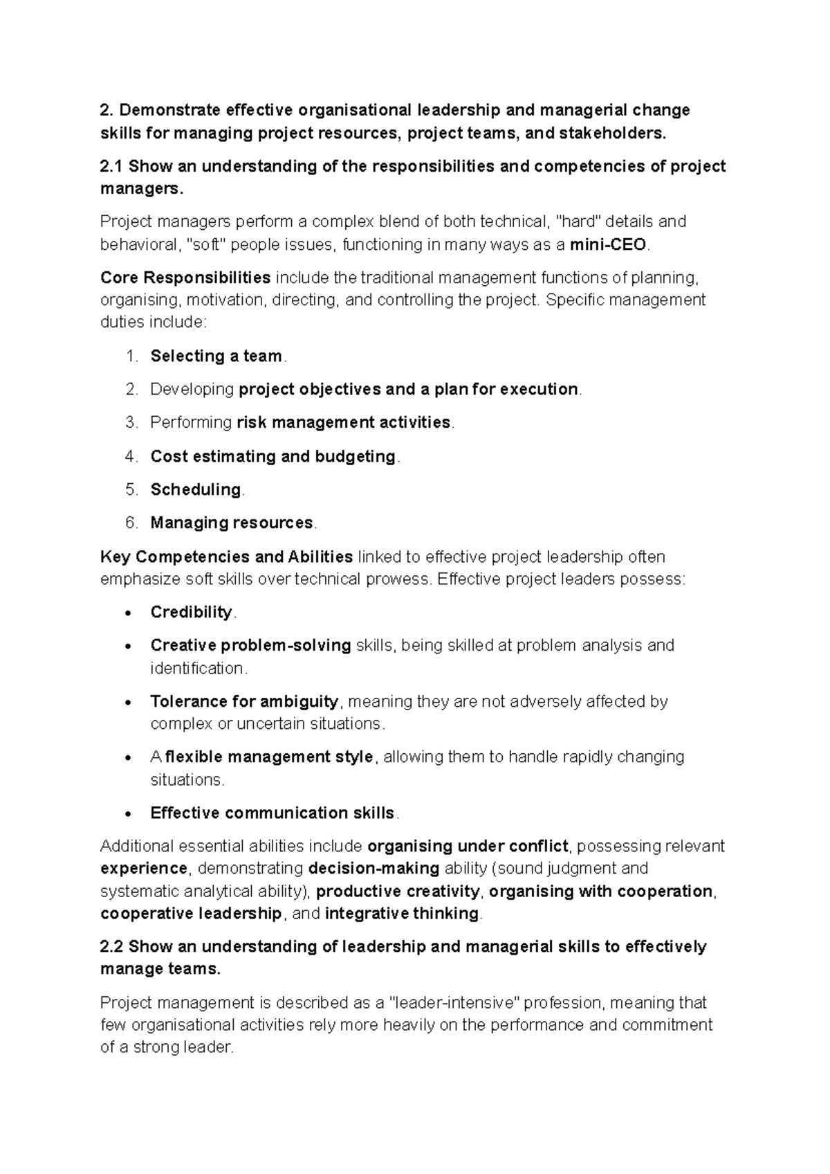 Project Management Skills and Responsibilities: LC 2-3 Overview - Studocu