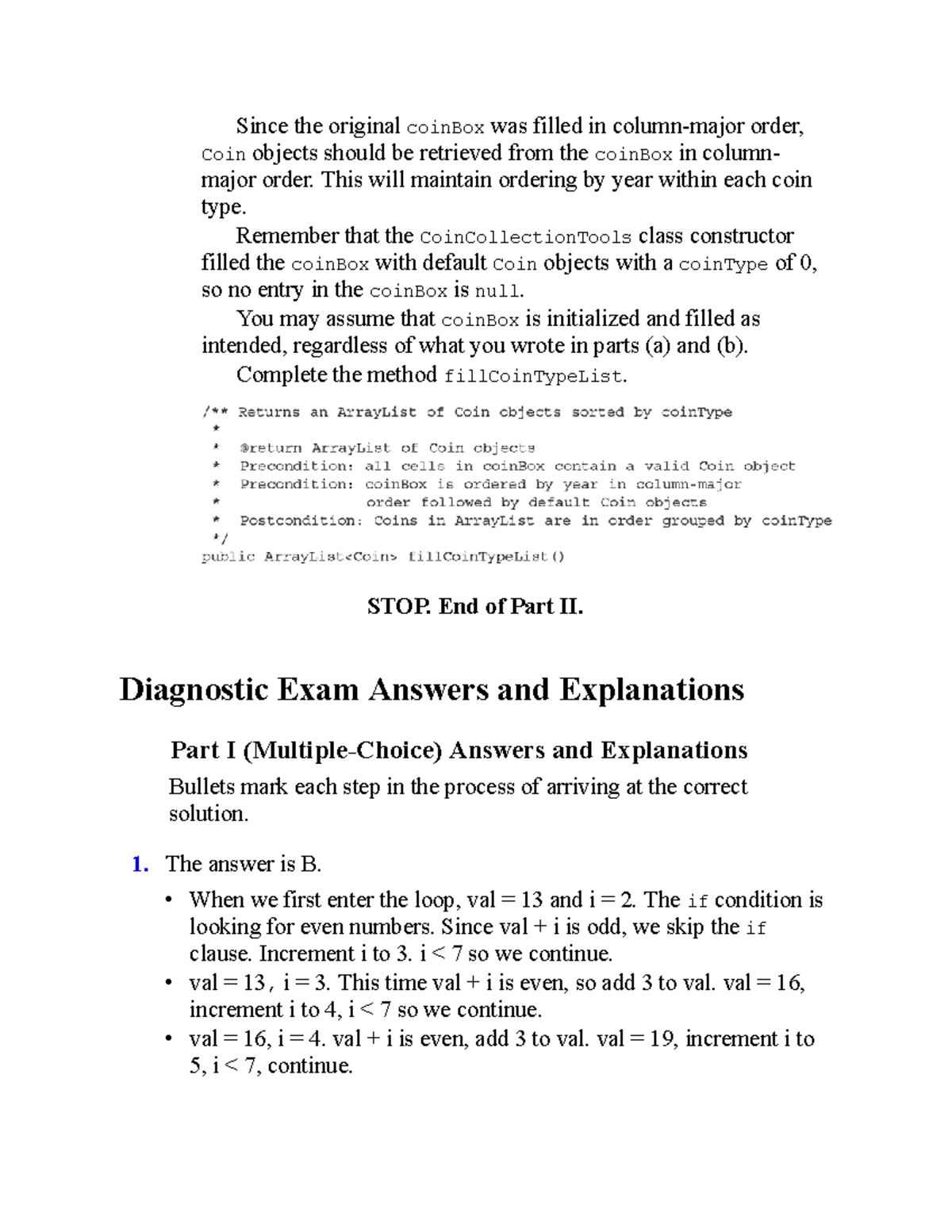 Apcsa Diagnostic MCQ FRQ Practice Exam Answers - Since the original coinBox was filled in - Studocu