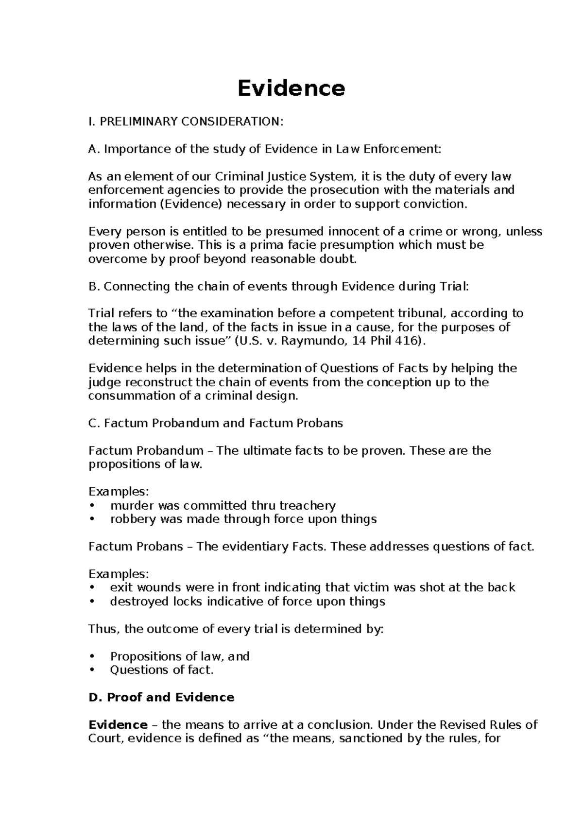 Evidence in Law Enforcement: Key Concepts and Principles - Studocu