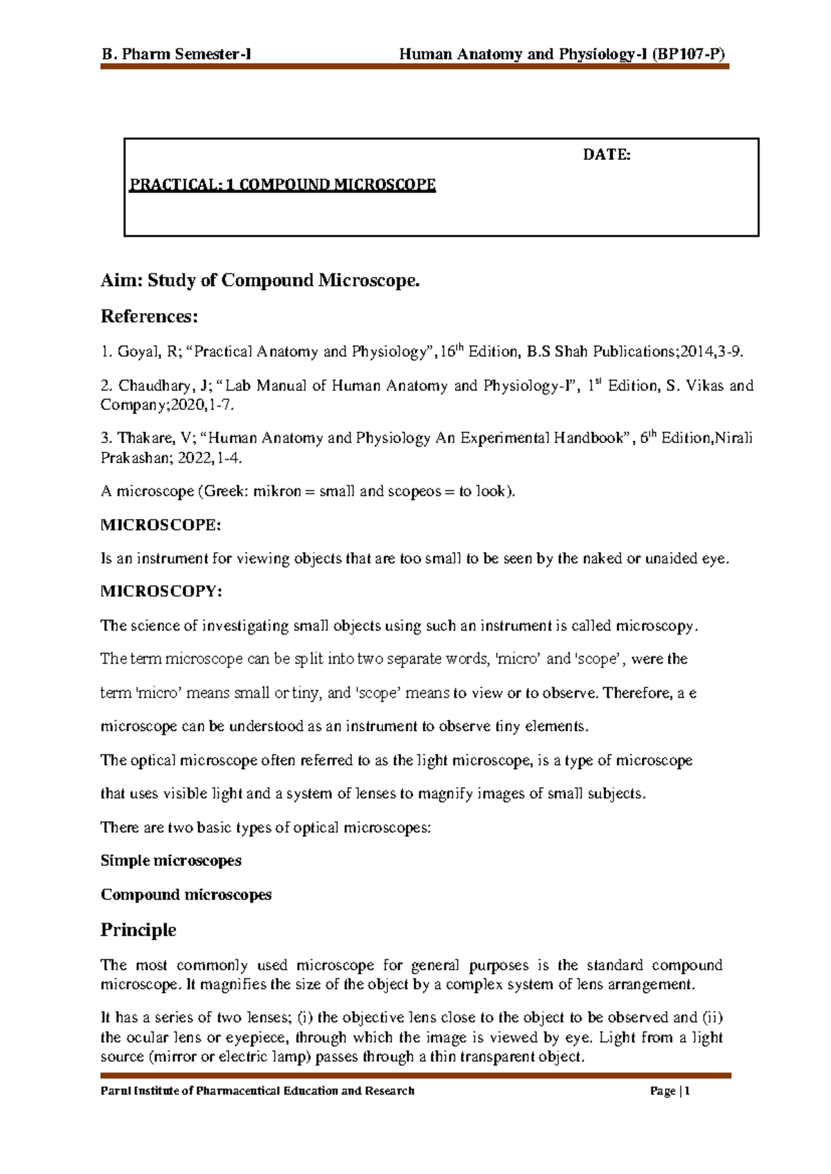 HAP-I Exp-1: Comprehensive Guide to Compound Microscope Analysis - Studocu