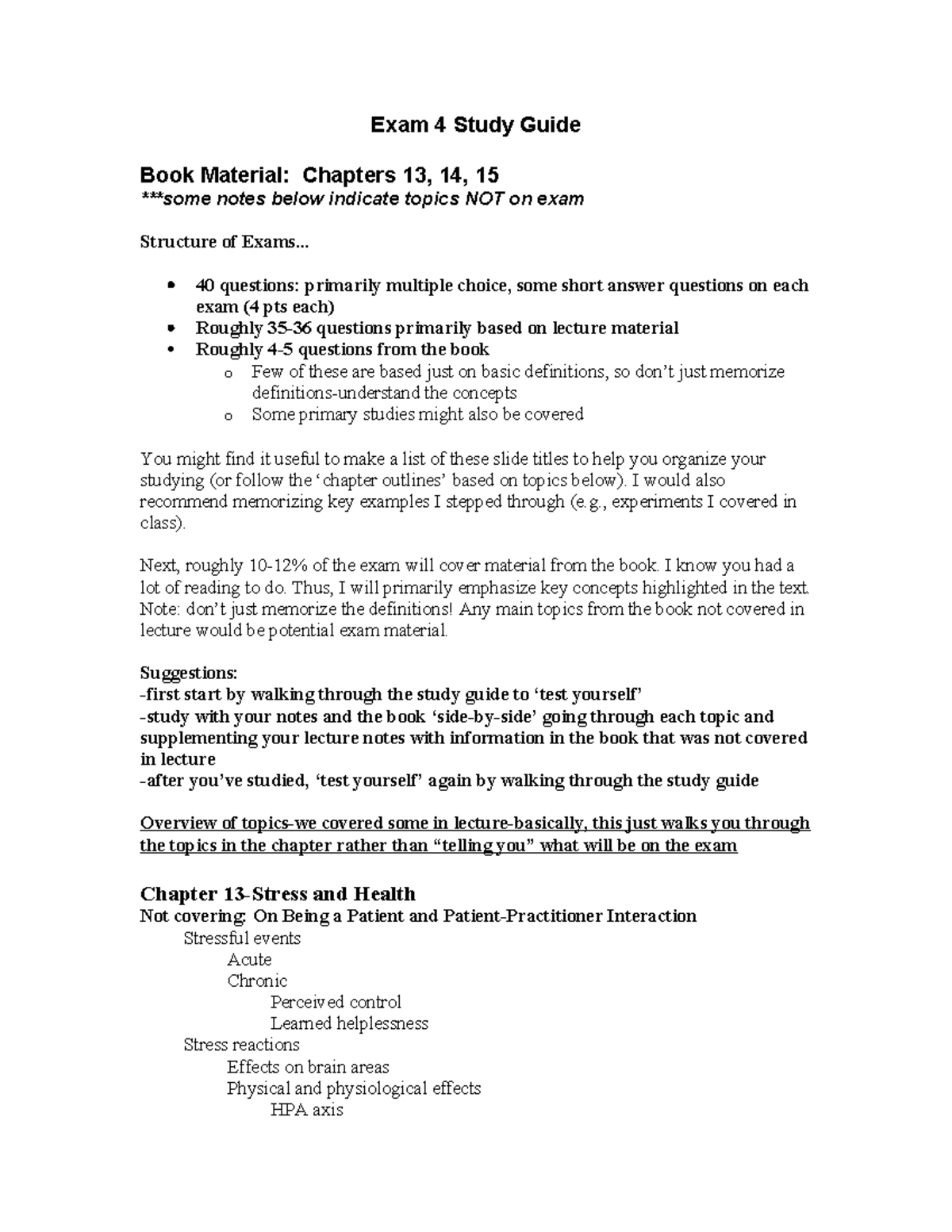 Exam 4 Study Guide: Key Concepts from Chapters 13-15 - Studocu