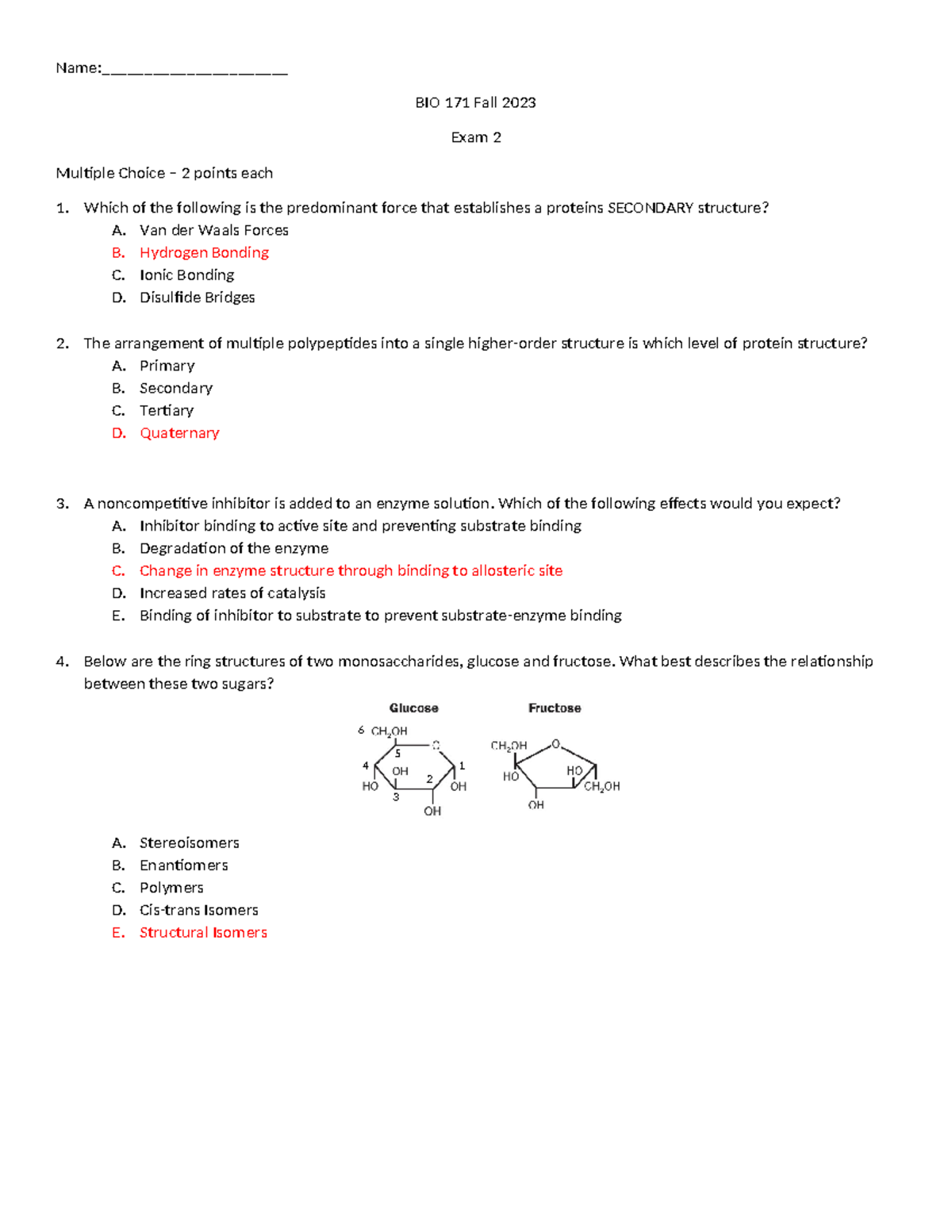 BIO 171 Fall 2023 Exam 2: Central Metabolism & Photosynthesis Concepts ...
